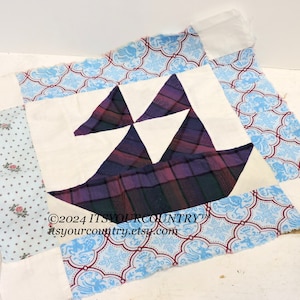 Patchwork Sailboat Quilt Block 1940s Vintage Cotton Feedsack Primitive ...