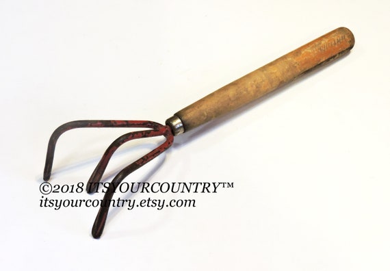 Vintage Hand Cultivator Metal Claw Rake Primitive Wooden - Etsy