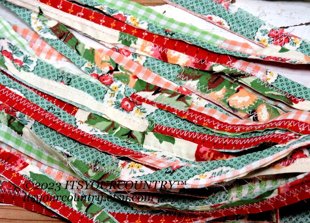 Fabric Rag Ribbon Country Gingham Greens Peach Red Artisan - Etsy