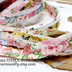 Floral Fabric Rag Ribbon Artisan Cottagecore Shabby Cottage Chic Fiber ...