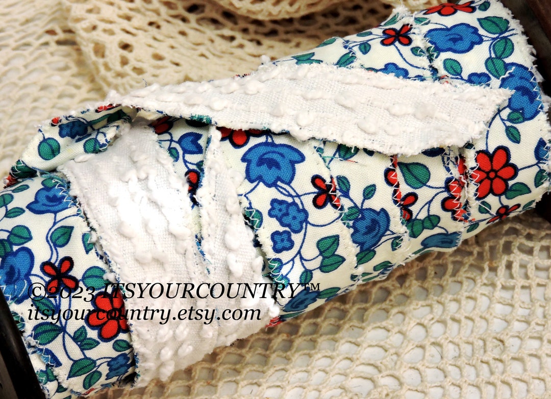 Red & Blue Floral With Vintage Chenille Cotton Fabric Double-sided Rag ...