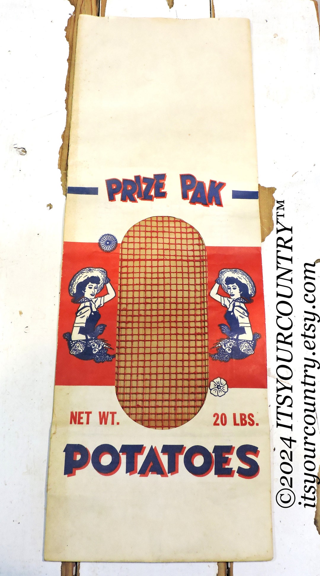 Vintage Potato Sack Primitive Prize Pak Potatoes Paper Bag Ephemera ...