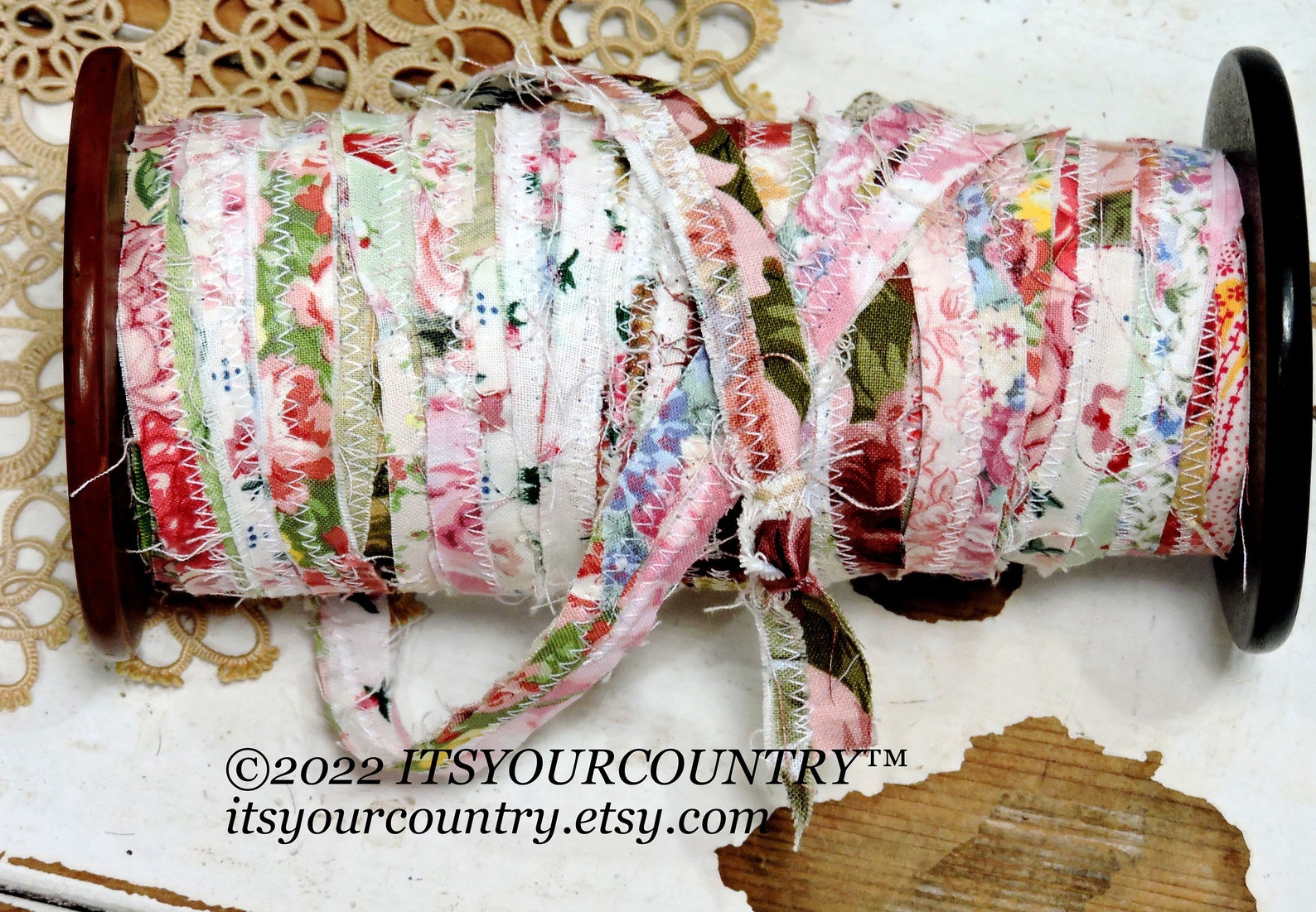 Floral Fabric Rag Ribbon Artisan Cottagecore Shabby Cottage - Etsy