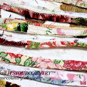 Floral Fabric Rag Ribbon Artisan Cottagecore Shabby Cottage Chic Fiber ...