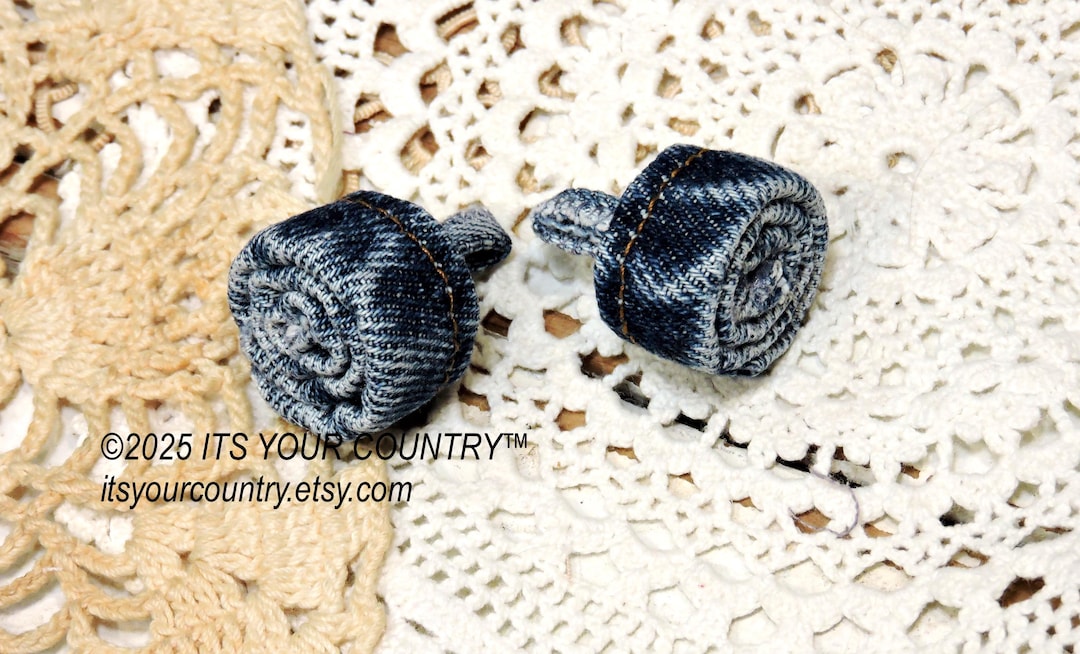 Blue Jean Denim Fabric Shank Buttons Pair of 1" Diameter Artisan ...