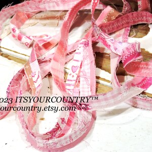 Shades of Pink Fabric Rag Ribbon Artisan Cottagecore Shabby Chic Fiber ...