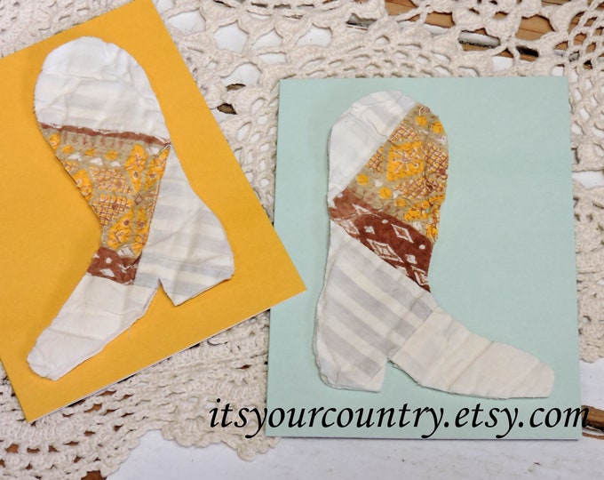 Cowgirl Boot Appliques Pair Sew on Patchwork Quilted Fabric Patches ...