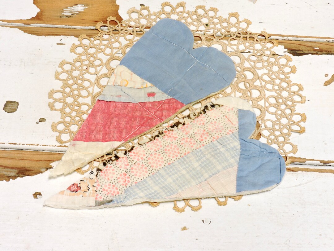 Large Prim Heart Appliques Vintage Tattered Old Patchwork Quilted Craft ...