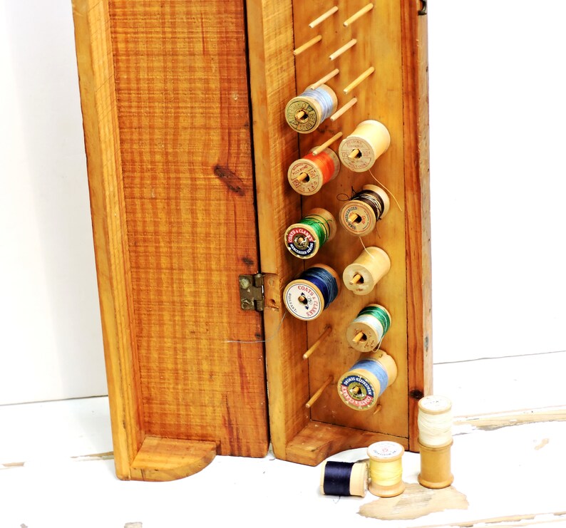 Vintage Wood Thread Spool Box Primitive Wooden Handcrafted | Etsy