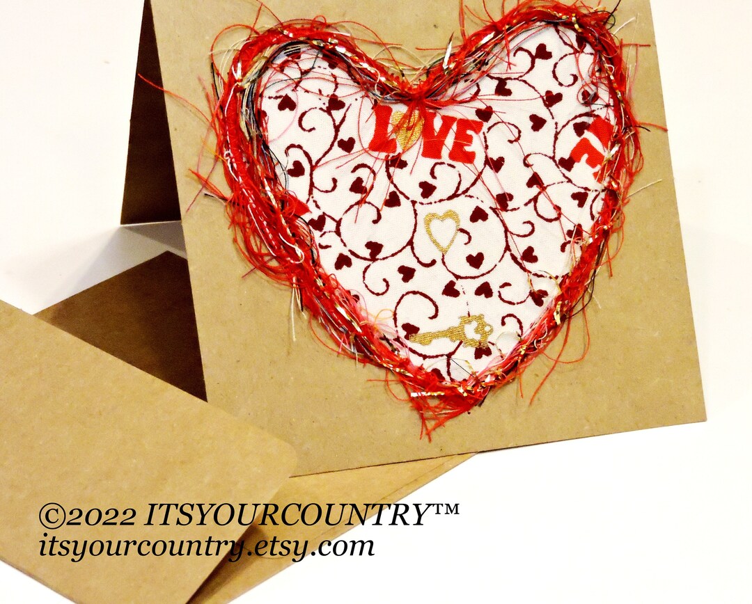Valentines Day Card Heart Thread Art Original Wedding Paper-stitched ...