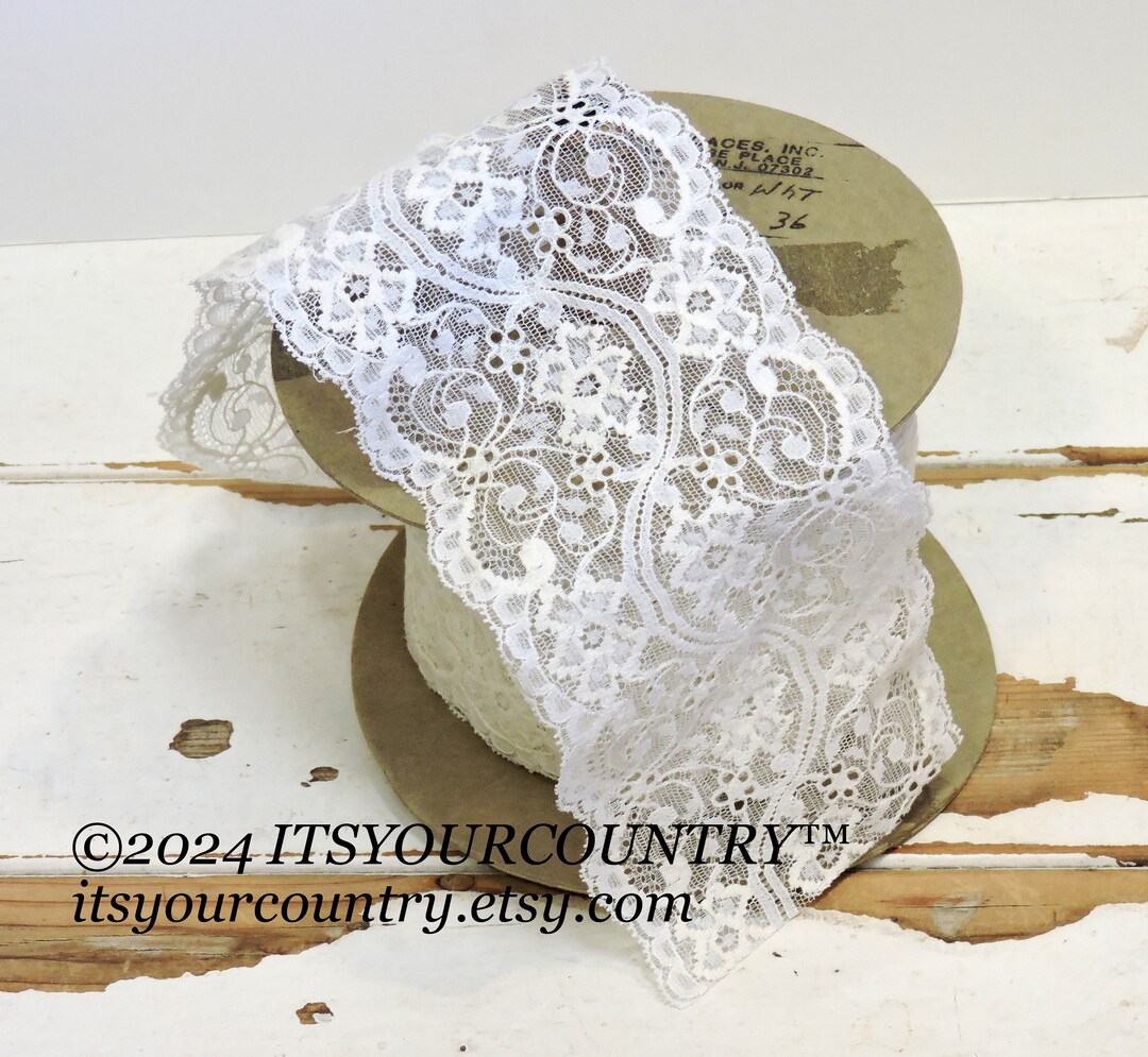 Vintage White Galloon Lace Pieces 4" Wide Scallop Edge Floral Design ...