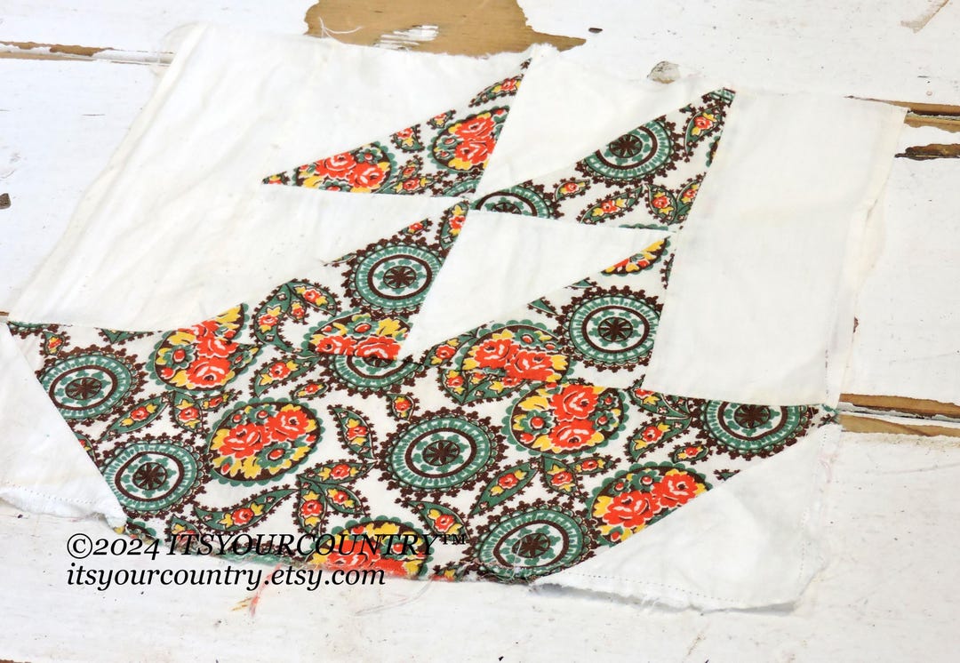 Patchwork Sailboat Quilt Block 1940s Vintage Cotton Feedsack Primitive ...