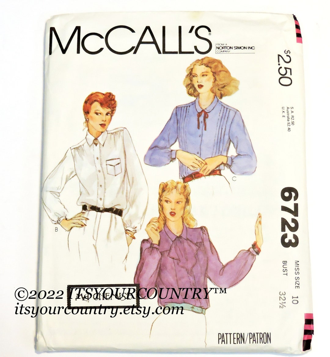 Mccalls 6723 Sewing Pattern Long Sleeve Ladies Blouse Ma Chemise Shirt Misses Sz 10 Detachable ...