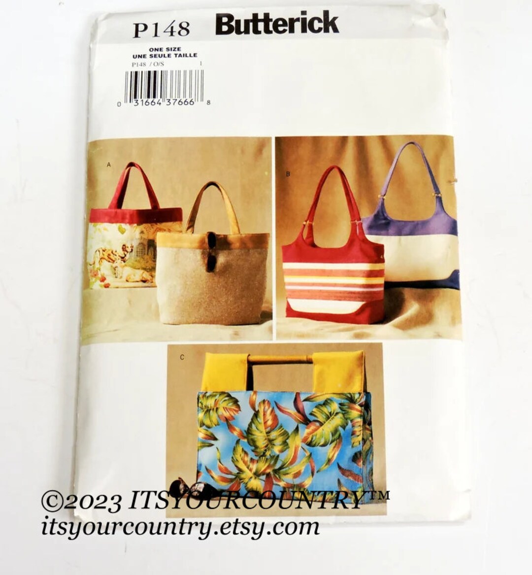 Butterick P148 Handbag Sewing Pattern 3 Styles Lined Hand Bags With ...