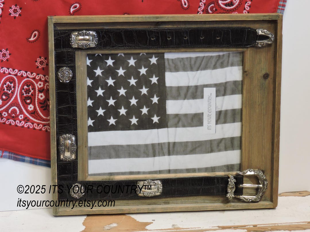 Cowboy Belt 8x10 Frame Barnwood Western Upcycled Black Moc Croc ...