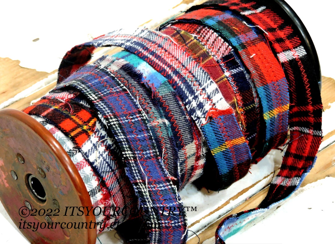 Patchwork Plaid Flannel Fabric Rag Ribbon: Multicolored Fiberart Sewing ...