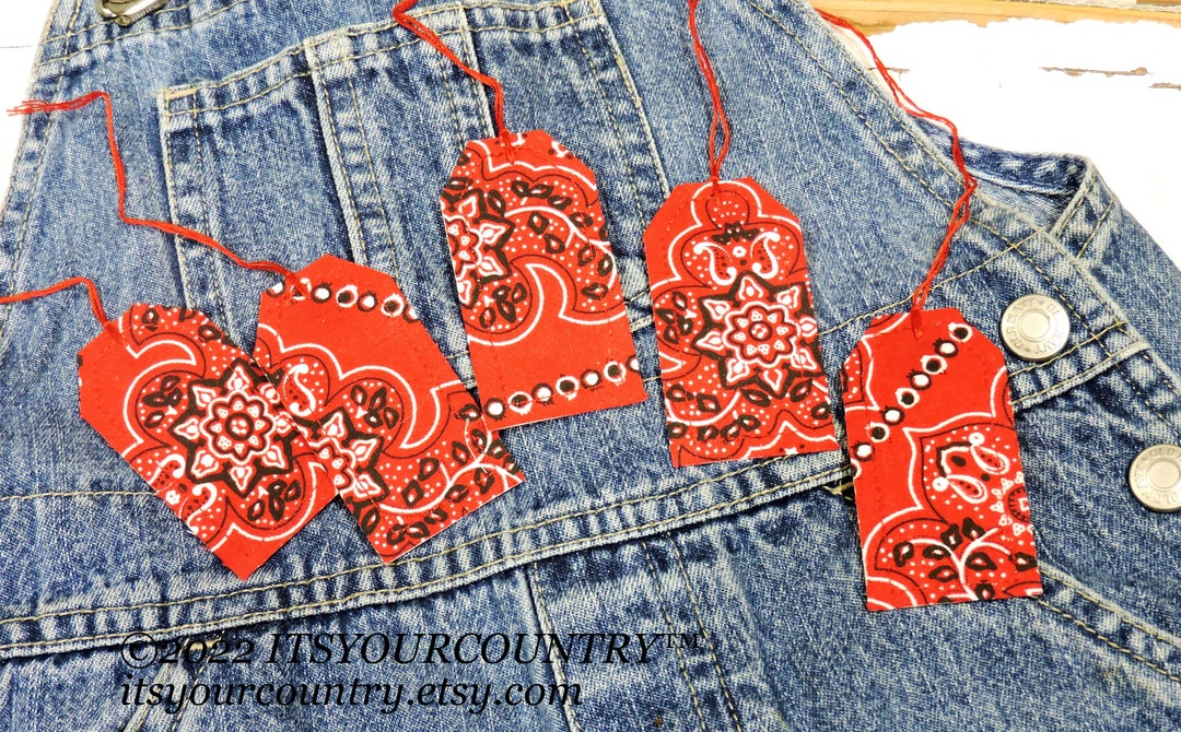 Western Cowboy Tags Red Bandana Fabric String Tie on Package Labels ...