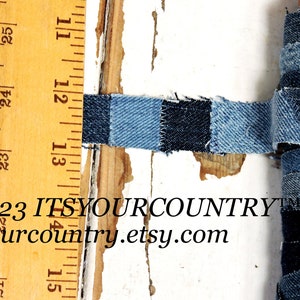 Upcycled Denim Fabric Rag Ribbon Artisan Handmade Blue Jean Fiber Art ...