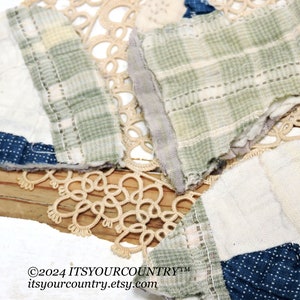 Primitive Patchwork Hearts Shabby Old Quilted Blue Fabric Cutout ...