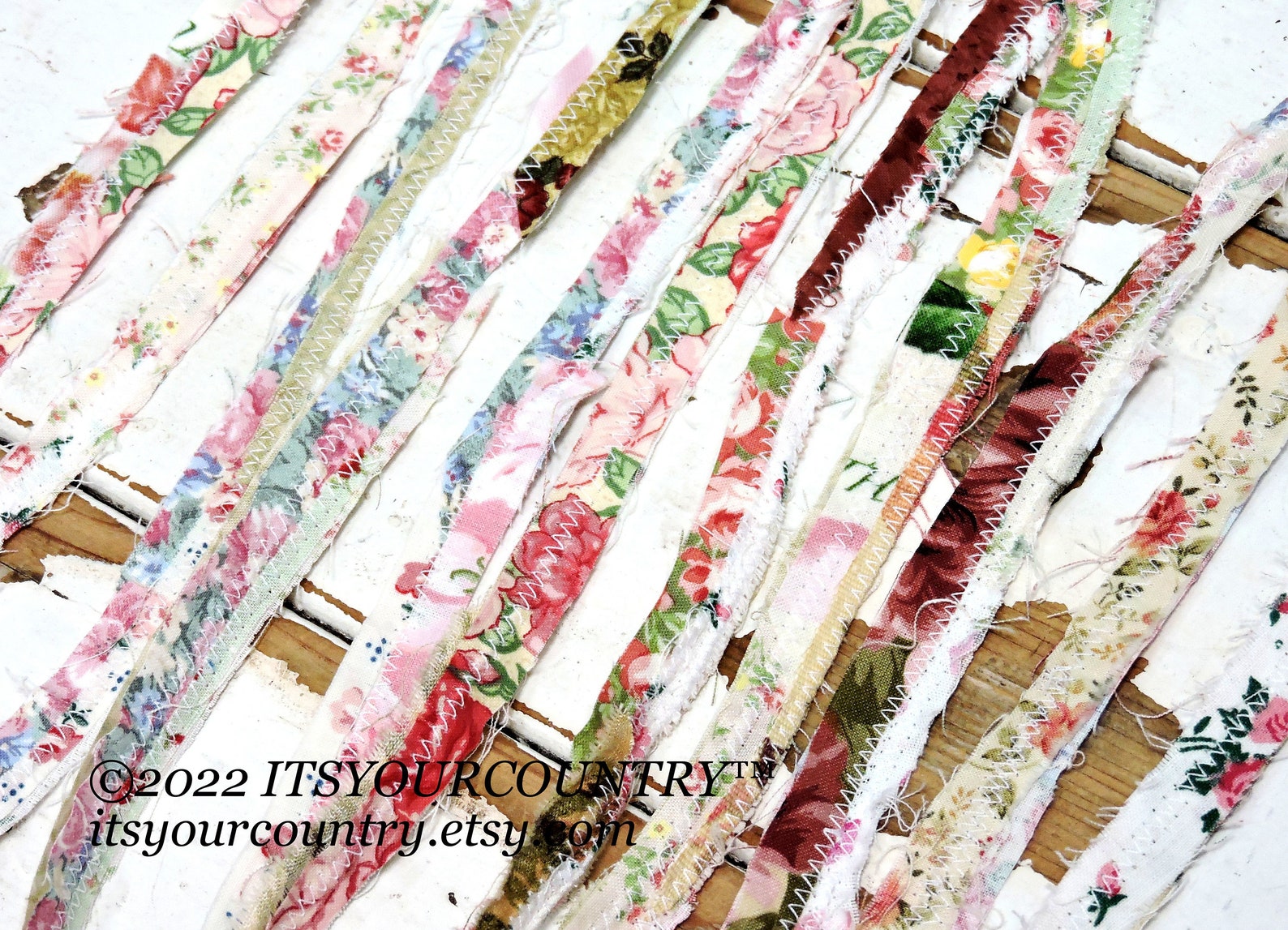 Floral Fabric Rag Ribbon Artisan Cottagecore Shabby Cottage - Etsy