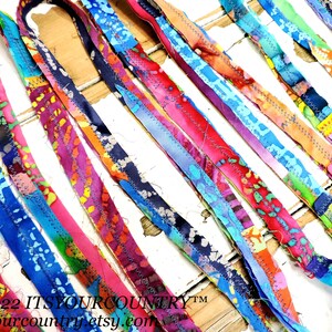 Batik Boho Fabric Rag Ribbon Artisan Multicolored Fiber Art Sewing ...