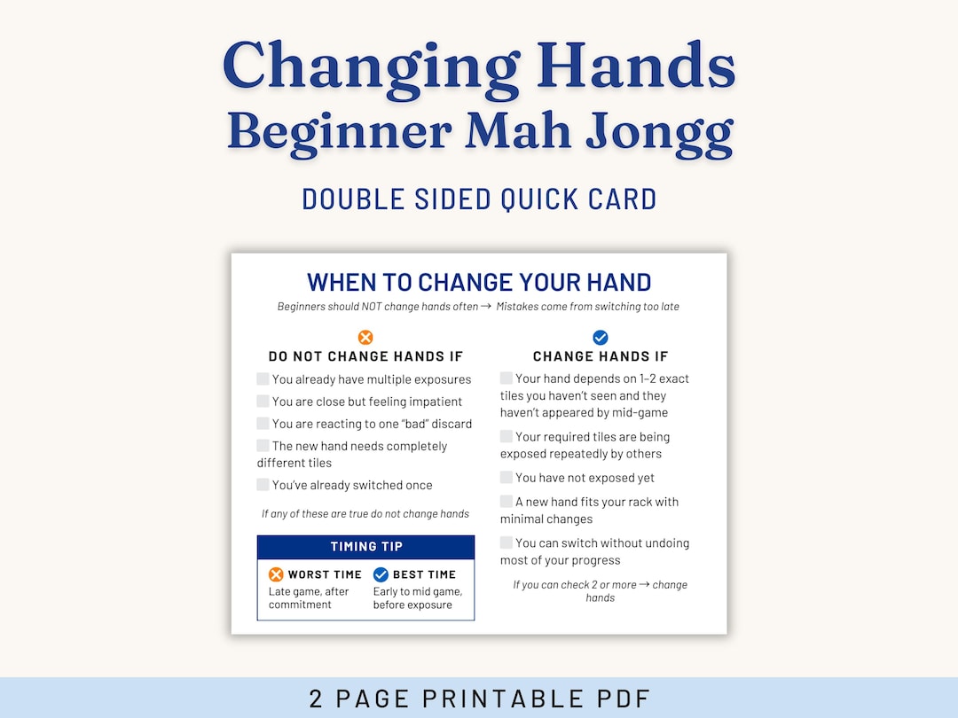 American Mahjong Quick Reference, When to Change Hands Printable Guide ...