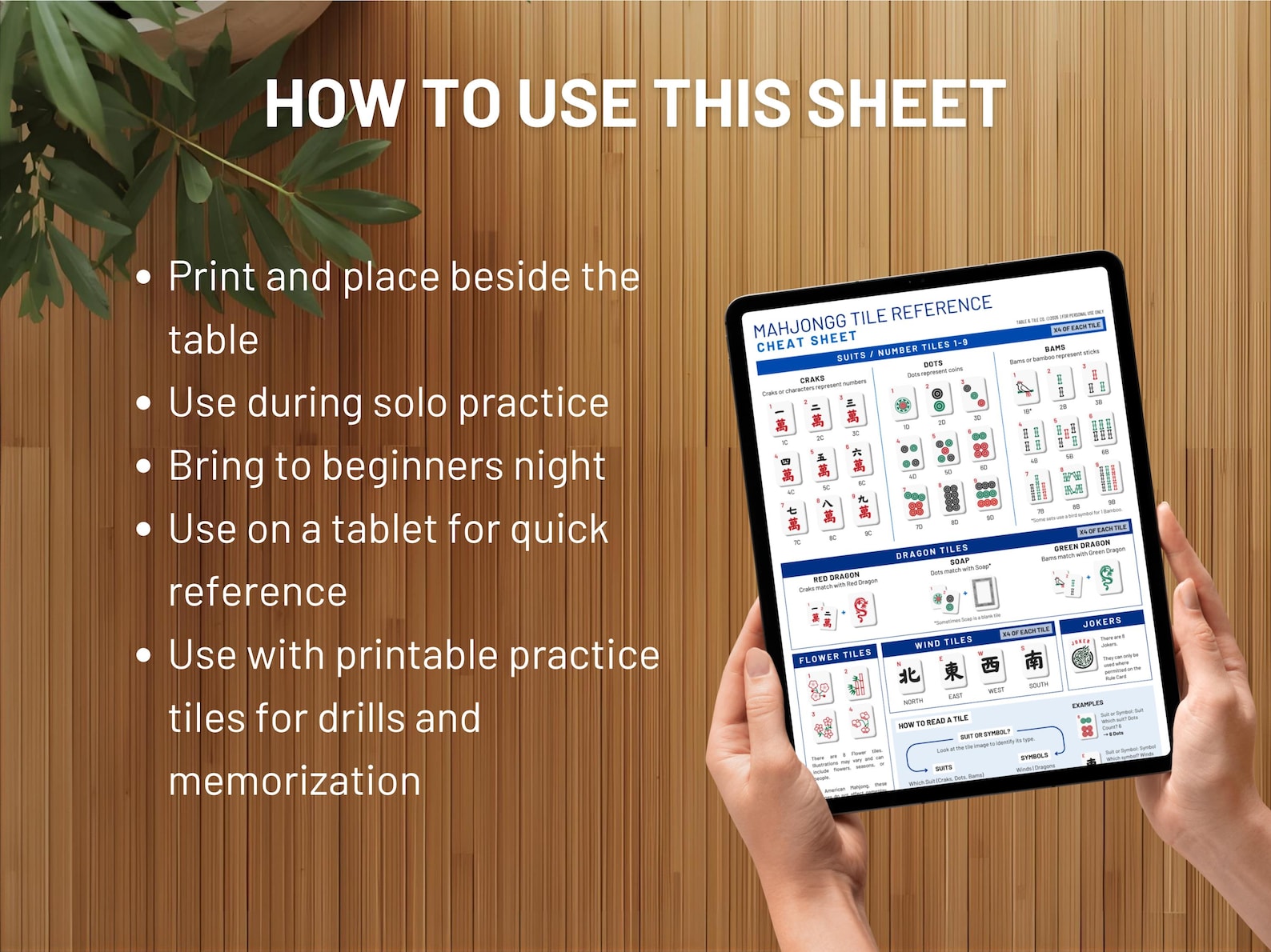 American Mahjong Tile Reference Chart With Numbers (PDF Download) - Etsy