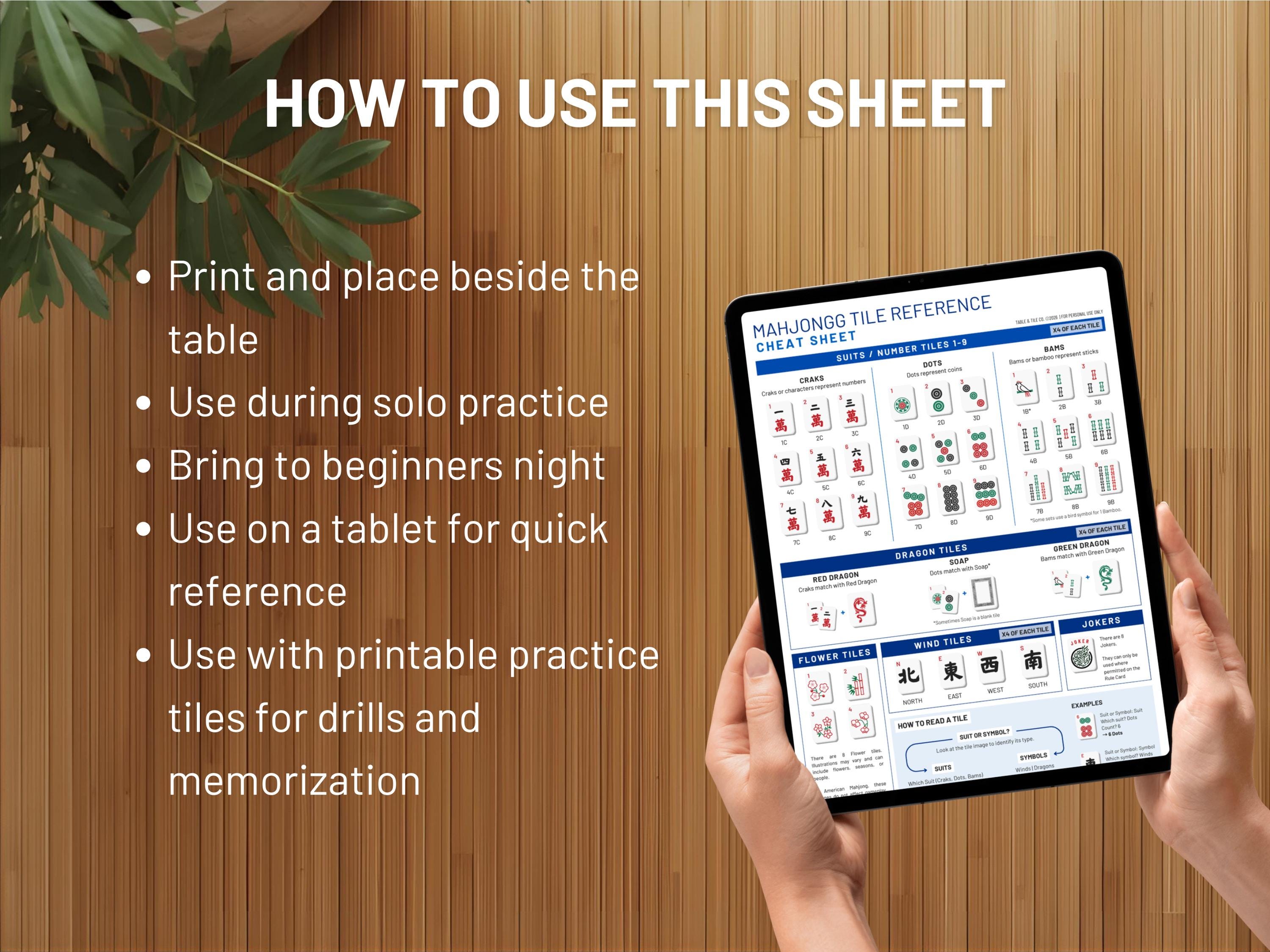 American Mahjong Tile Reference Chart With Numbers (PDF Download) - Etsy