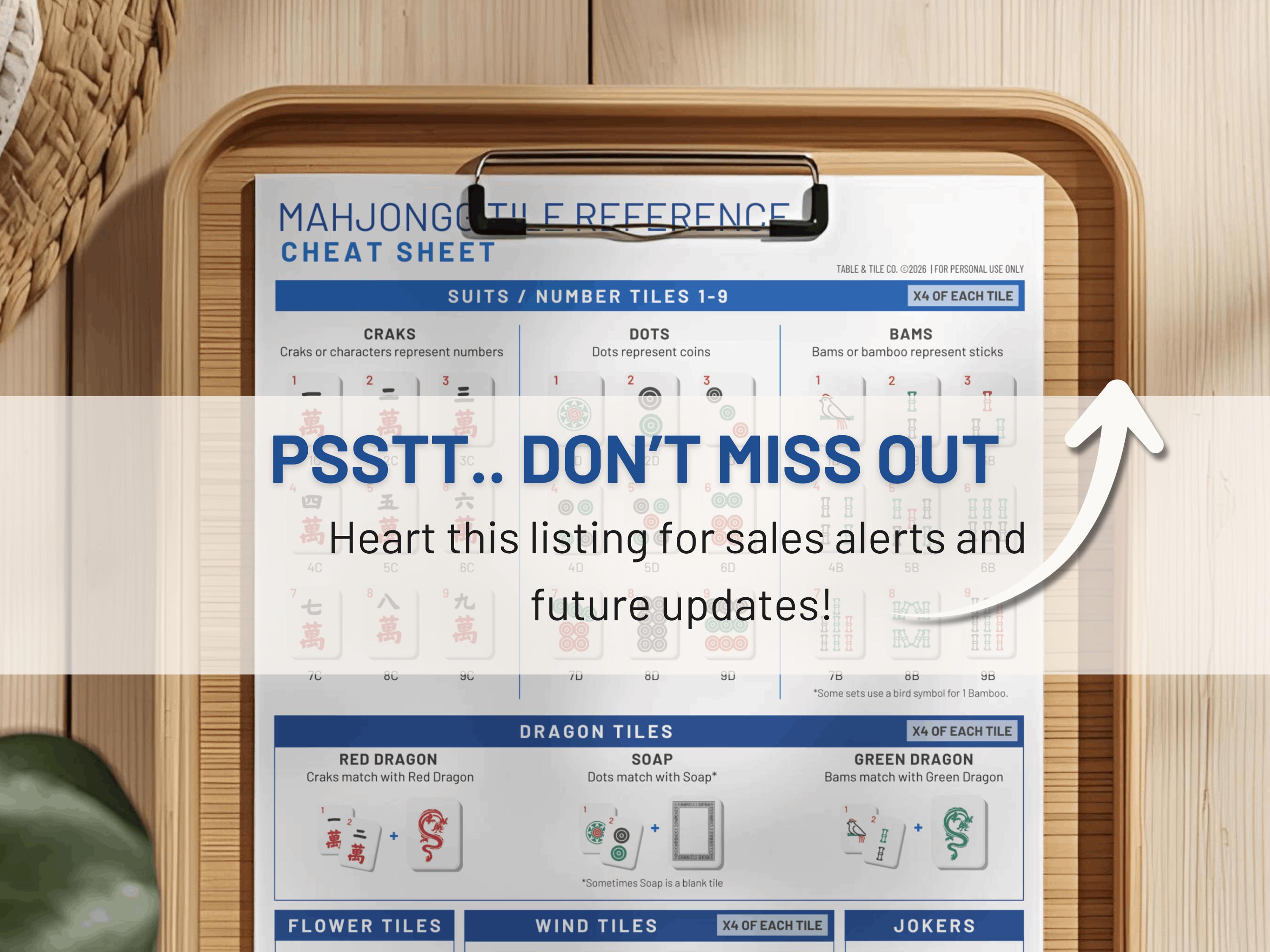 American Mahjong Tile Reference Chart With Numbers (PDF Download) - Etsy
