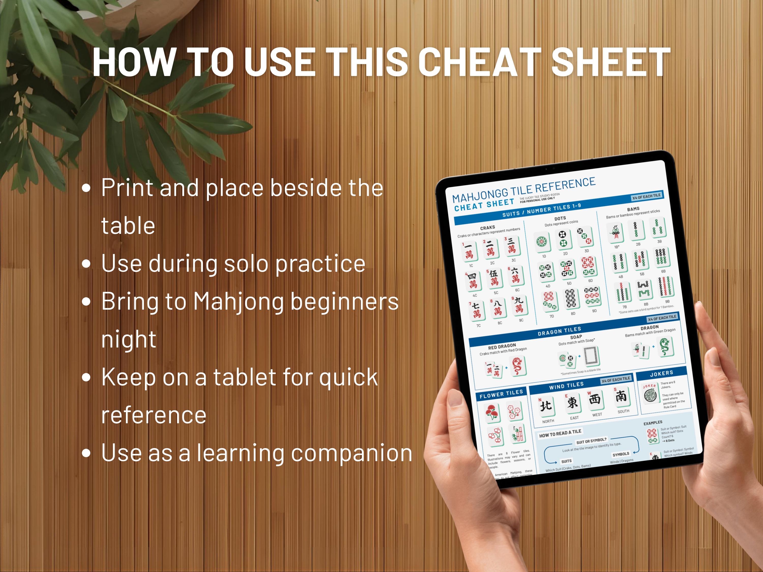 Mahjong Tile Cheat Sheet Printable PDF | NMJL Beginner Guide for ...