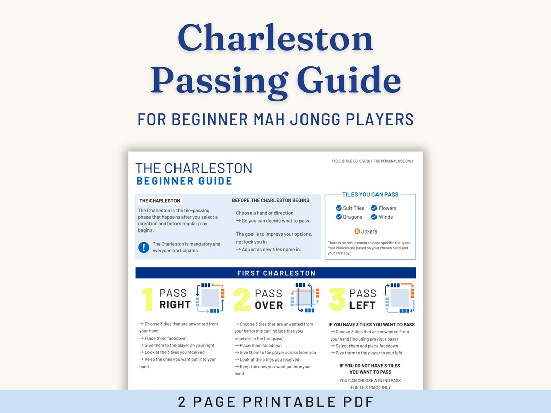 American Mahjong Charleston Cheat Sheet | Beginner Guide (PDF) - Etsy