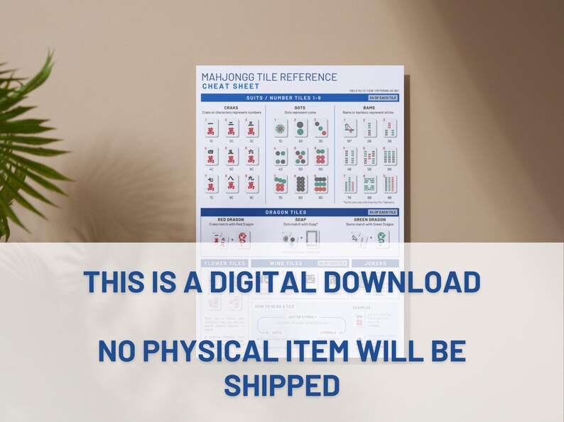 American Mahjong Tile Reference Chart With Numbers (PDF Download) - Etsy