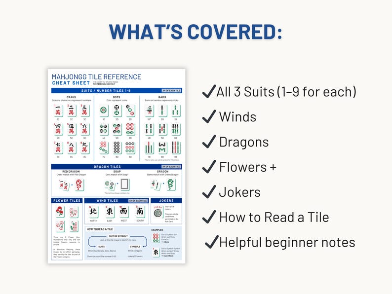 Mahjong Tile Cheat Sheet Printable PDF | NMJL Beginner Guide for ...