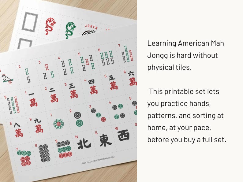 Printable Mahjong Tile Practice Set for Beginners | American Mah Jongg ...