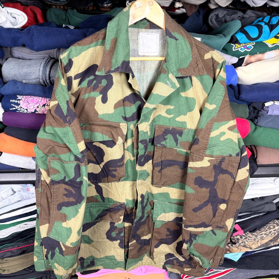 Vintage Military Style Woodland Camo BDU Field Jacket Shirt Green Brown ...
