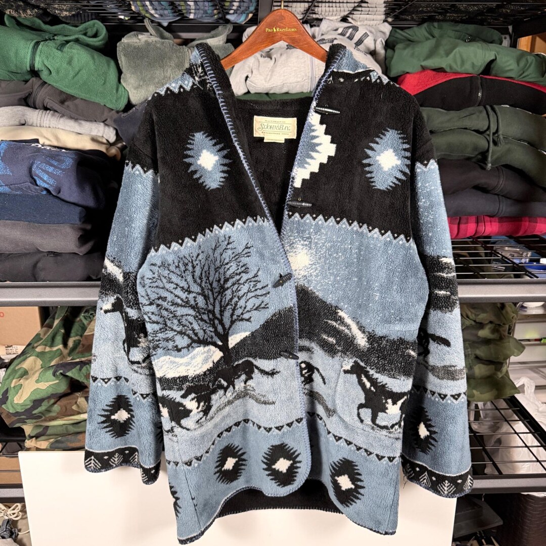 Mens Fleece Hoodie Jacket Native American Horse Landscape Print Medium ...