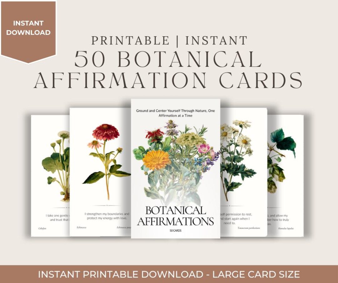 Botanical Affirmation Cards Printable | Rooted Wisdom Deck | 50 Nature ...