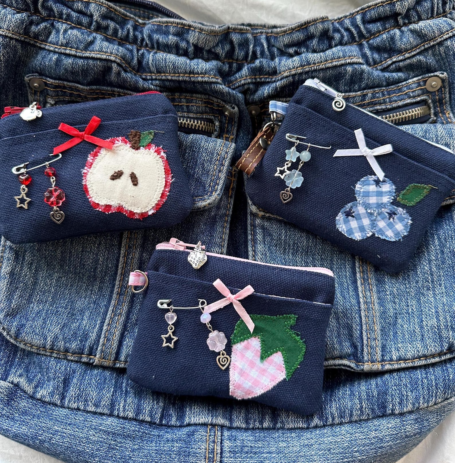 Handmade Various Fruit Apple, Blueberry, and Strawberry Keychain Wallet ...