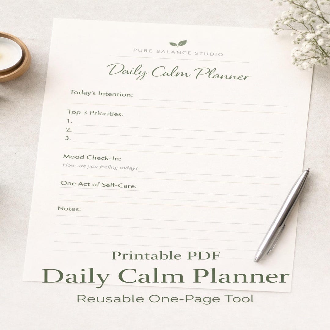 Daily Calm Planner Printable | One Page Self Care Tool | Minimalist ...