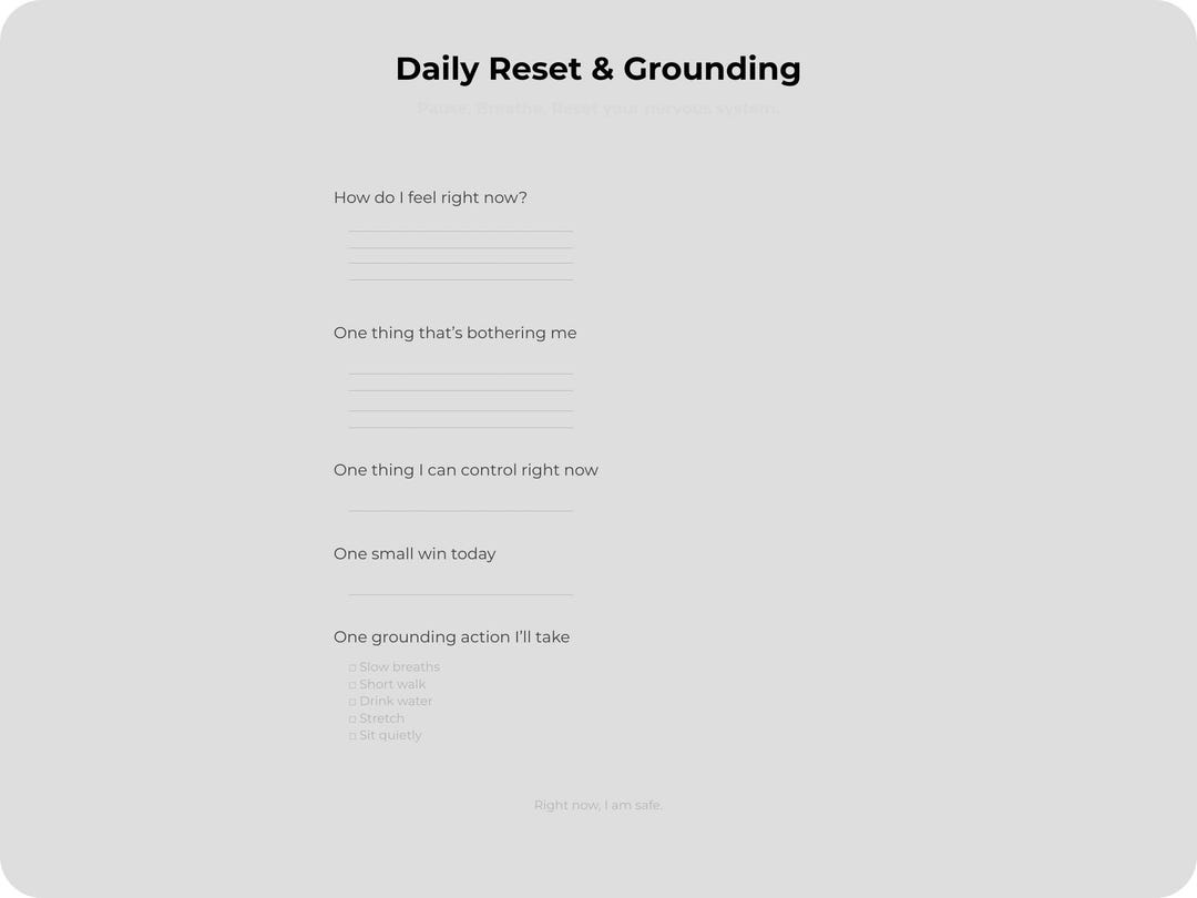 Daily Reset and Grounding Worksheet Printable Anxiety Calm Tool Instant ...