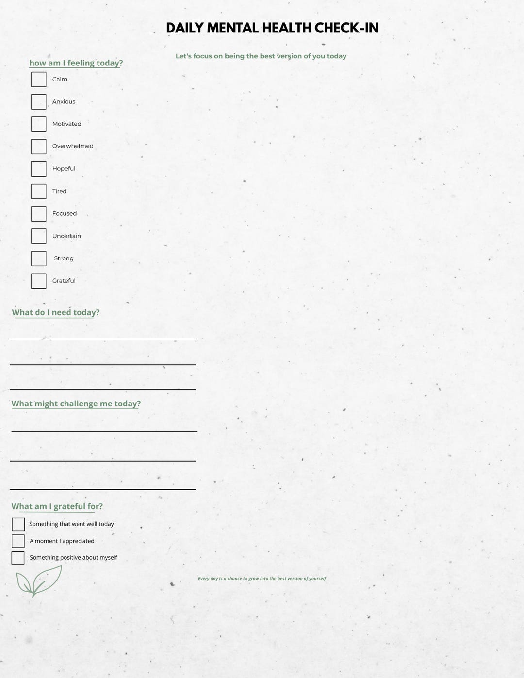 Mental Health Check-in Printable | Daily Anxiety & Recovery Checklist ...