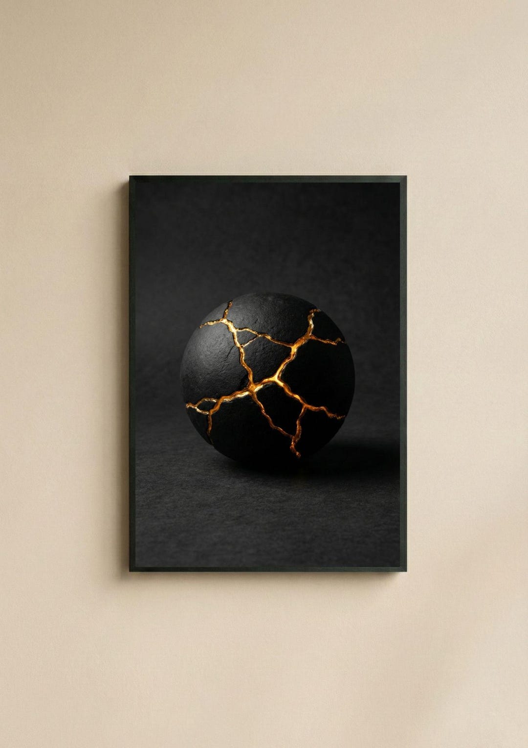 Kintsugi Sphere Art • Japanese Gold Repair Print • Wabi Sabi Circle ...