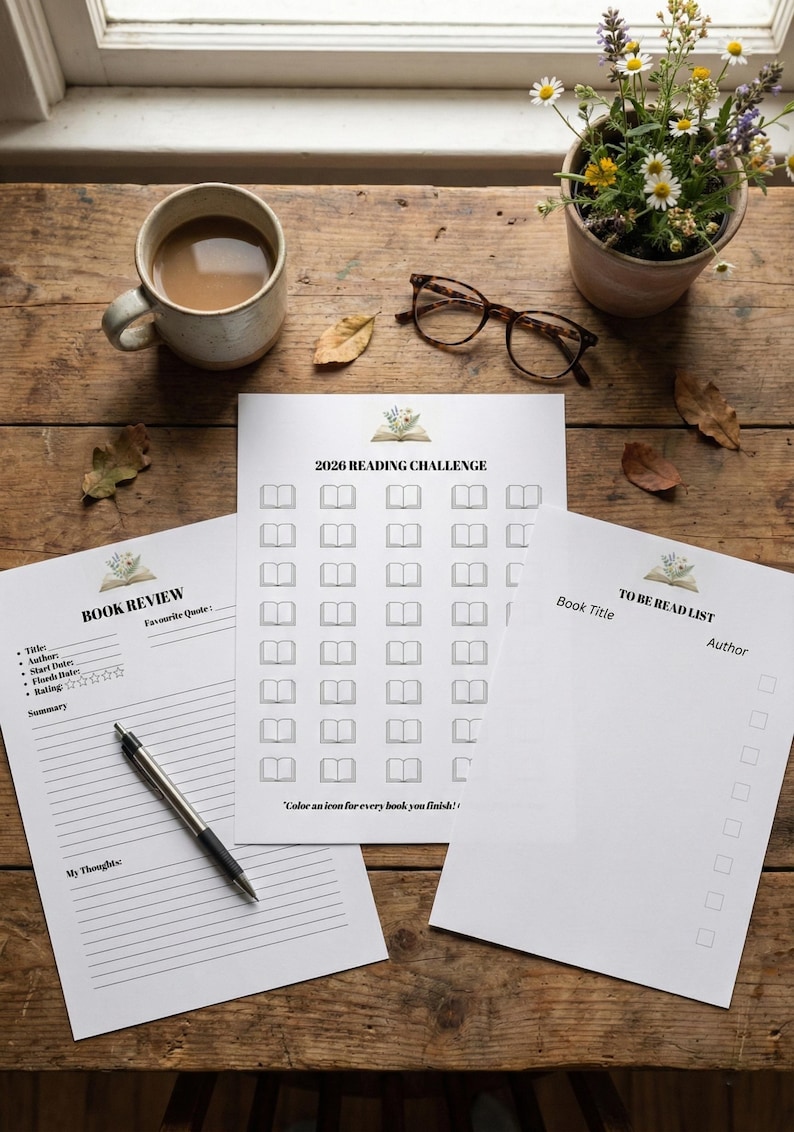 Reading Journal PDF • Book Review Template • 2026 Reading Challenge ...