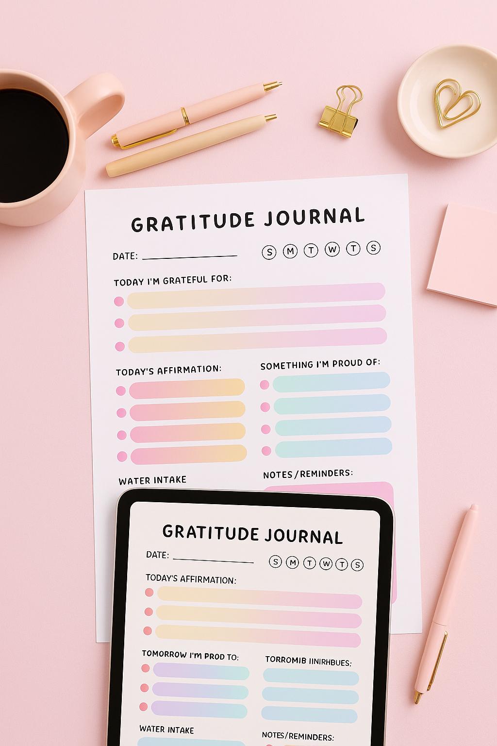 Pastel Gratitude Journal Printable | Daily Self-care (editable PDF) - Etsy