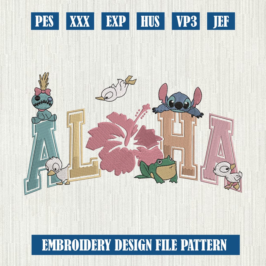 Aloha Embroidery Design, Cute Tropical Animals Pattern, Hibiscus Flower ...