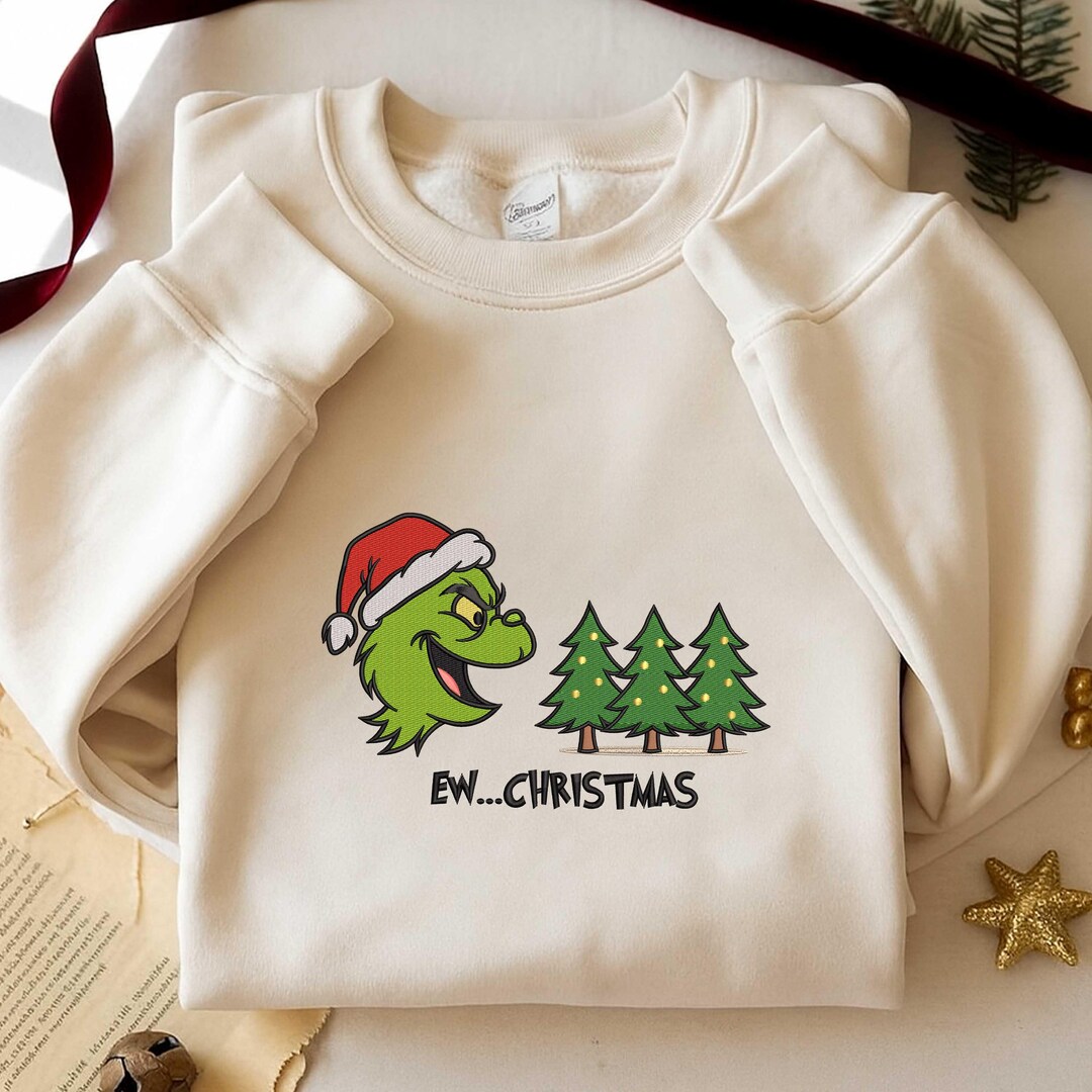 Ew Christmas Embroidery Design, Grumpy Green Christmas Stitch, Grumpy ...