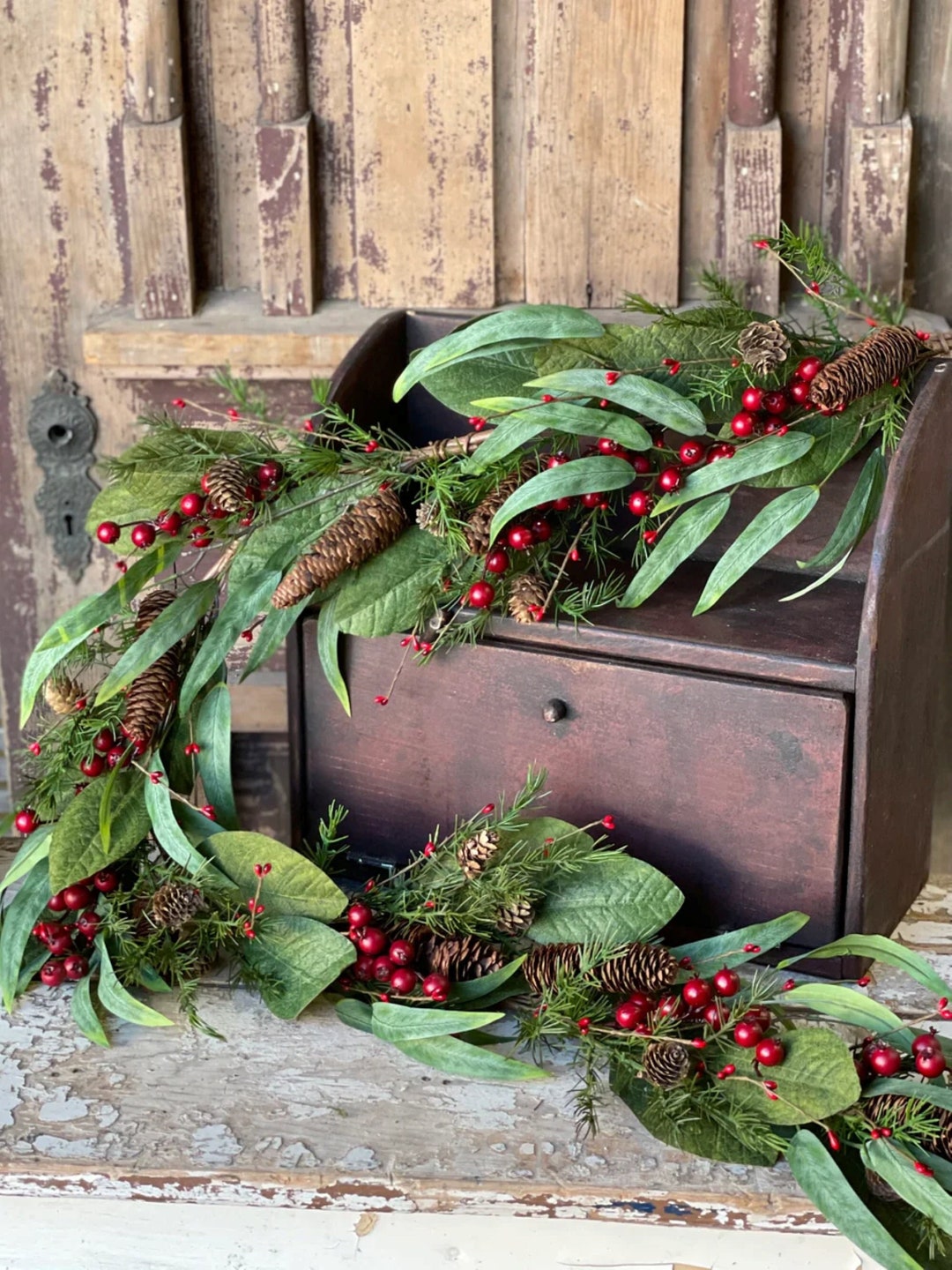 FLASH Sale-holiday Garland-5ft Spruce & Magnolia Leaves Garland-red ...