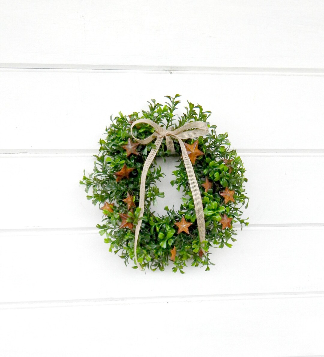 Mini Window Wreath With Artificial Boxwood and Tin Stars - Etsy
