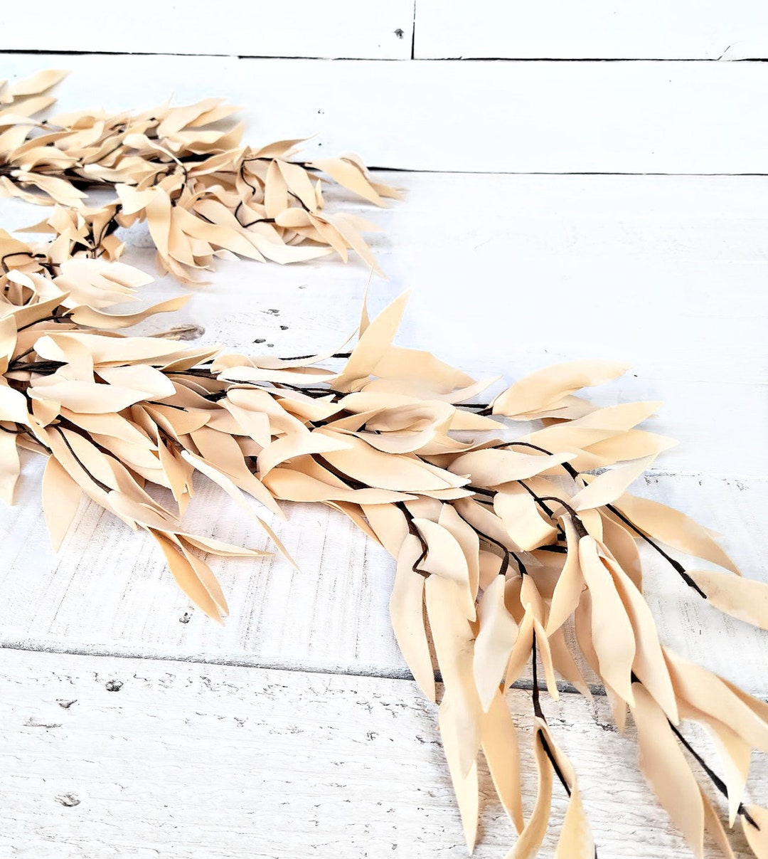Boho Cream Leaf Garland-modern Cottage Home Decor-fireplace Mantel ...