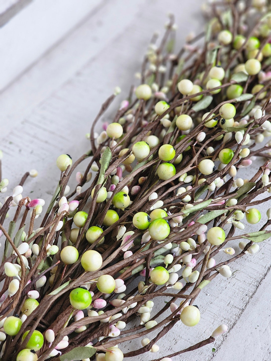 Cottage Decor-easter Garland-light GREEN and PINK Berry Garland-spring ...
